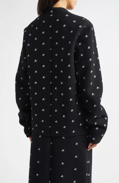 Rier Floral Embroidered Wool Walker Jacket In Black Flowers Dense
